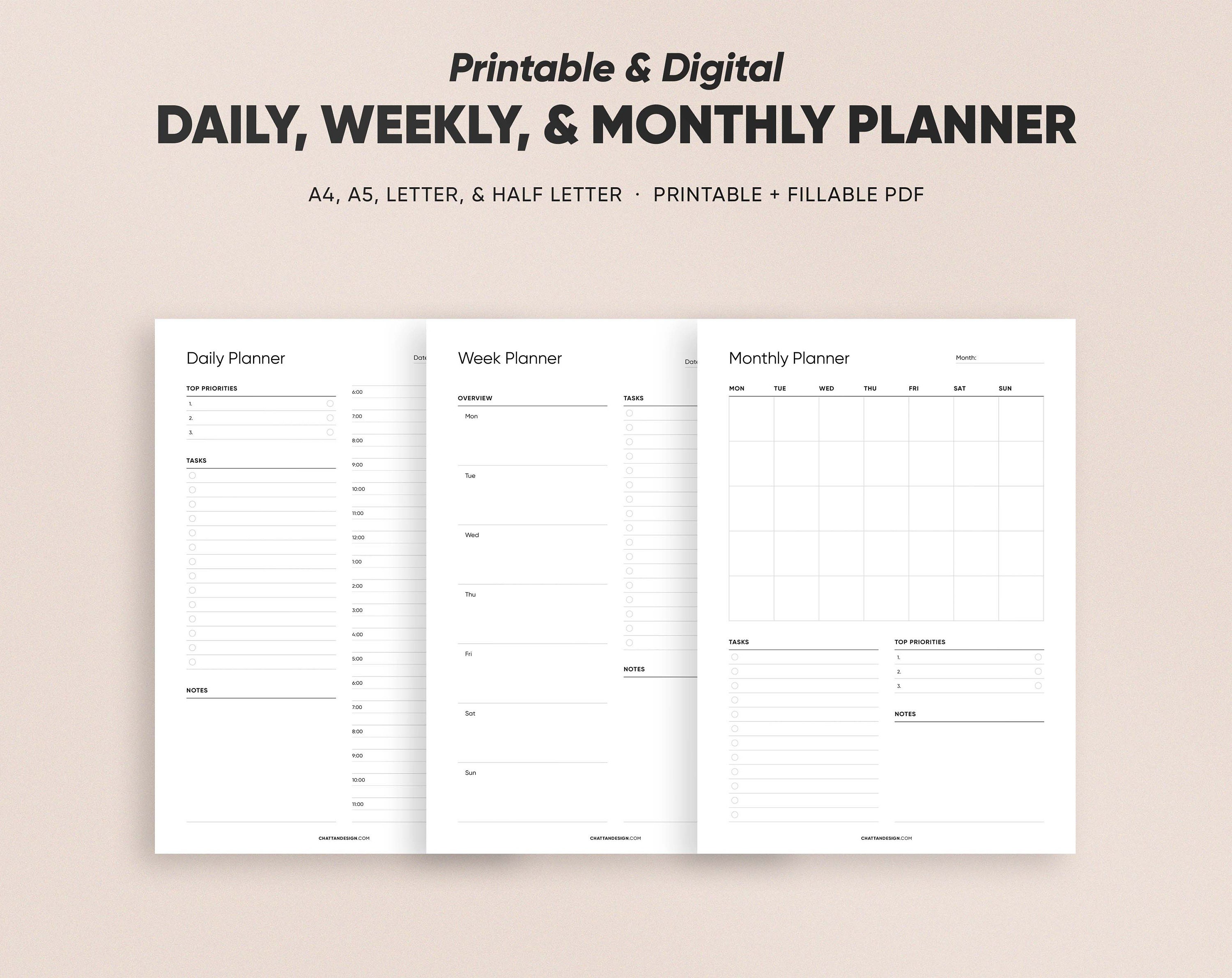 Daily, Weekly, Monthly Planning Printable Page Templates, Planner ...
