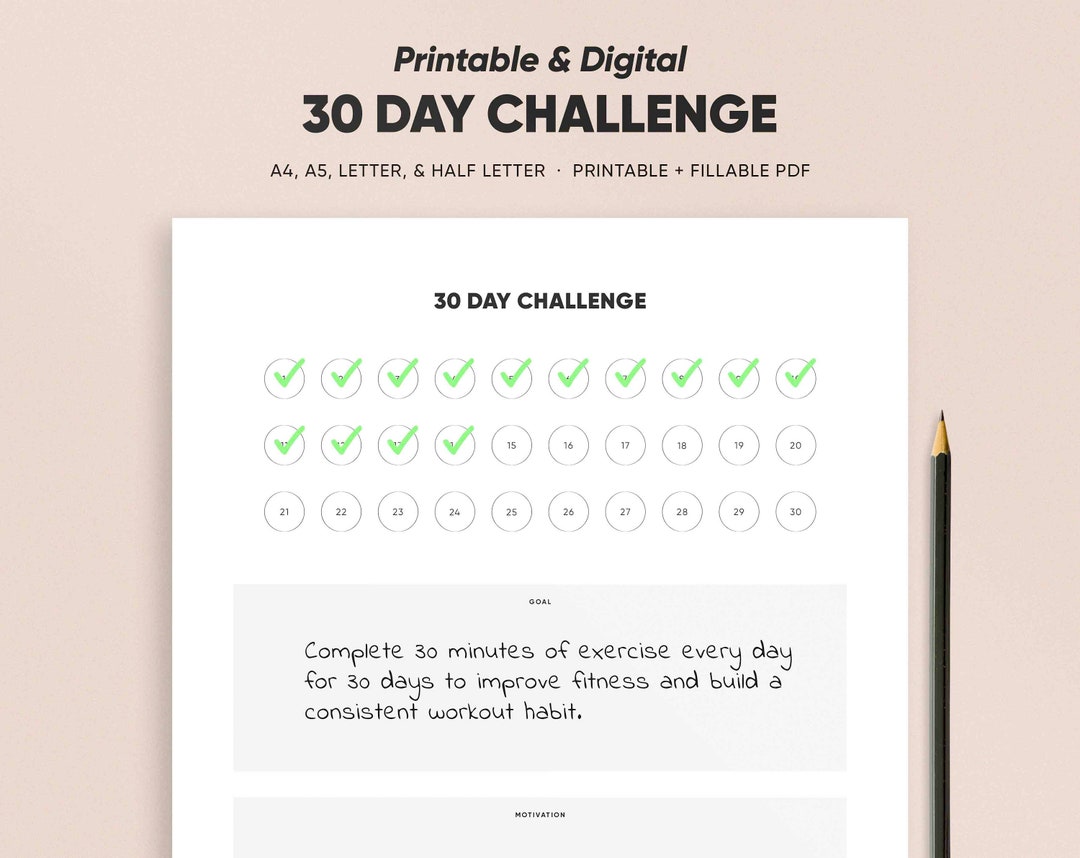 Daily Habit Tracker, 30 Day Goal Planner, Progress Journal, Printable ...