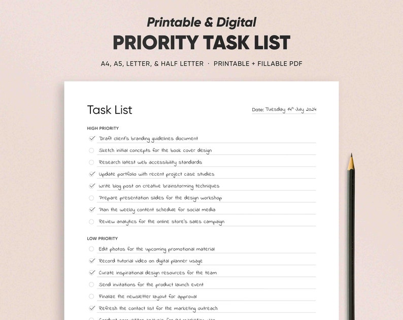 Priority to Do List, Productivity Task Template Digital Download ...