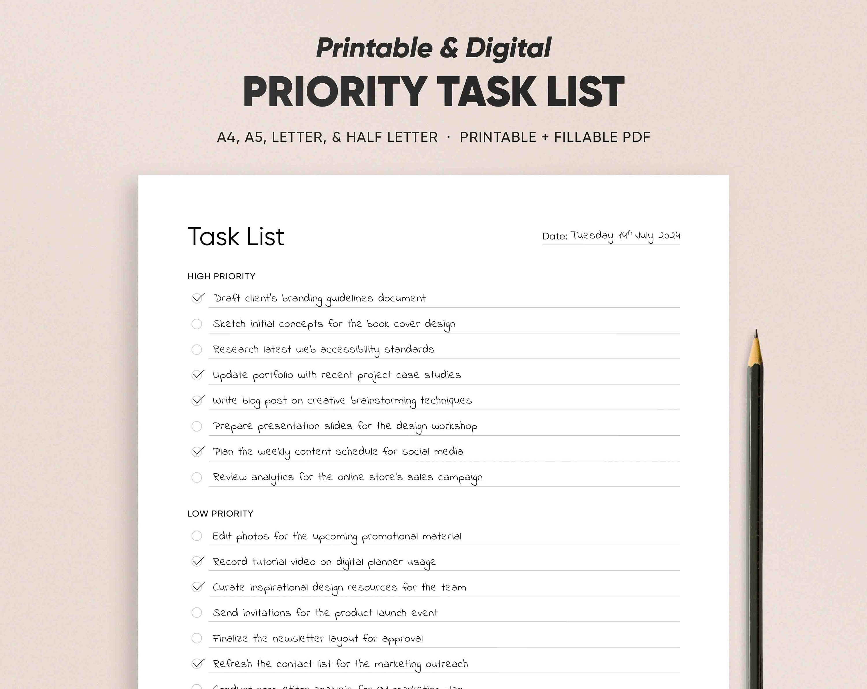 Priority to Do List, Productivity Task Template Digital Download ...