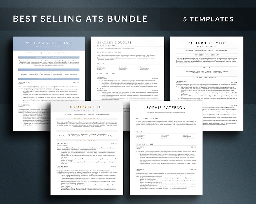 5x ATS Resume Bundle Package, CV Templates for Ms Word, Mac Pages ...
