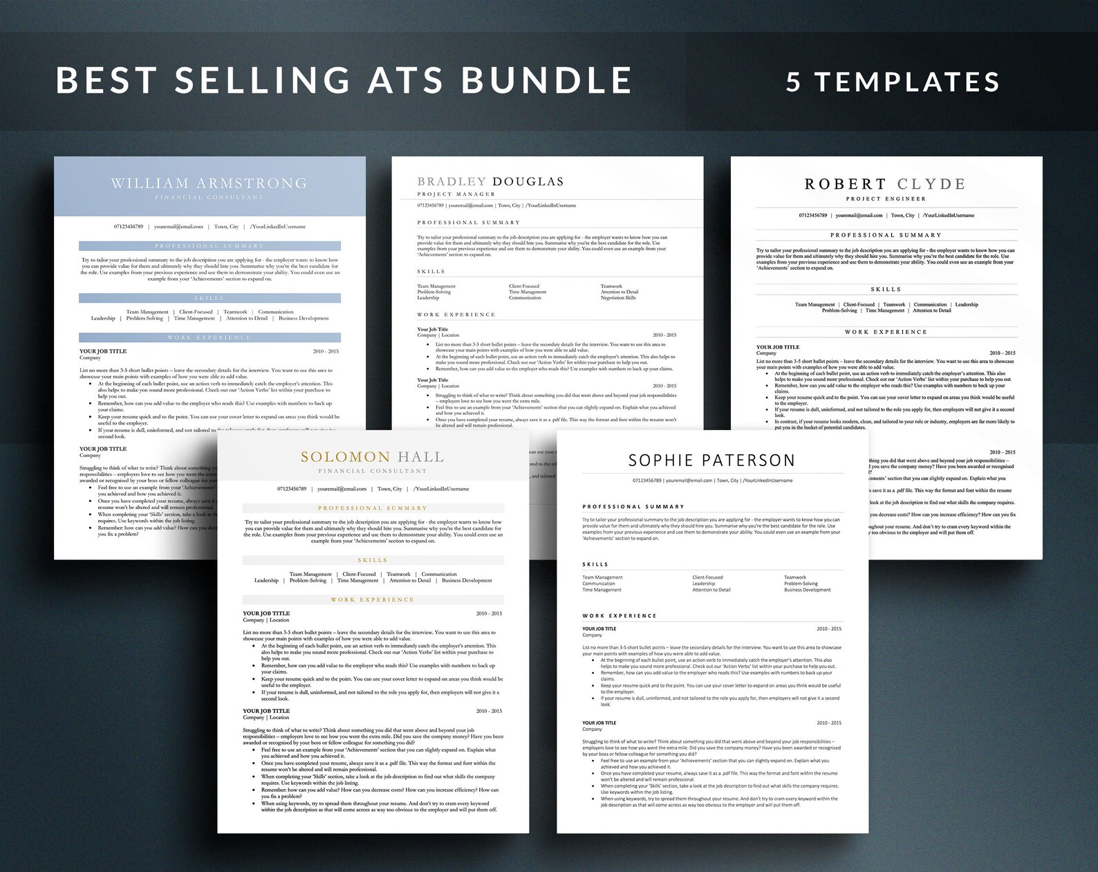 5x ATS Resume Bundle Package, CV Templates for Ms Word, Mac Pages ...