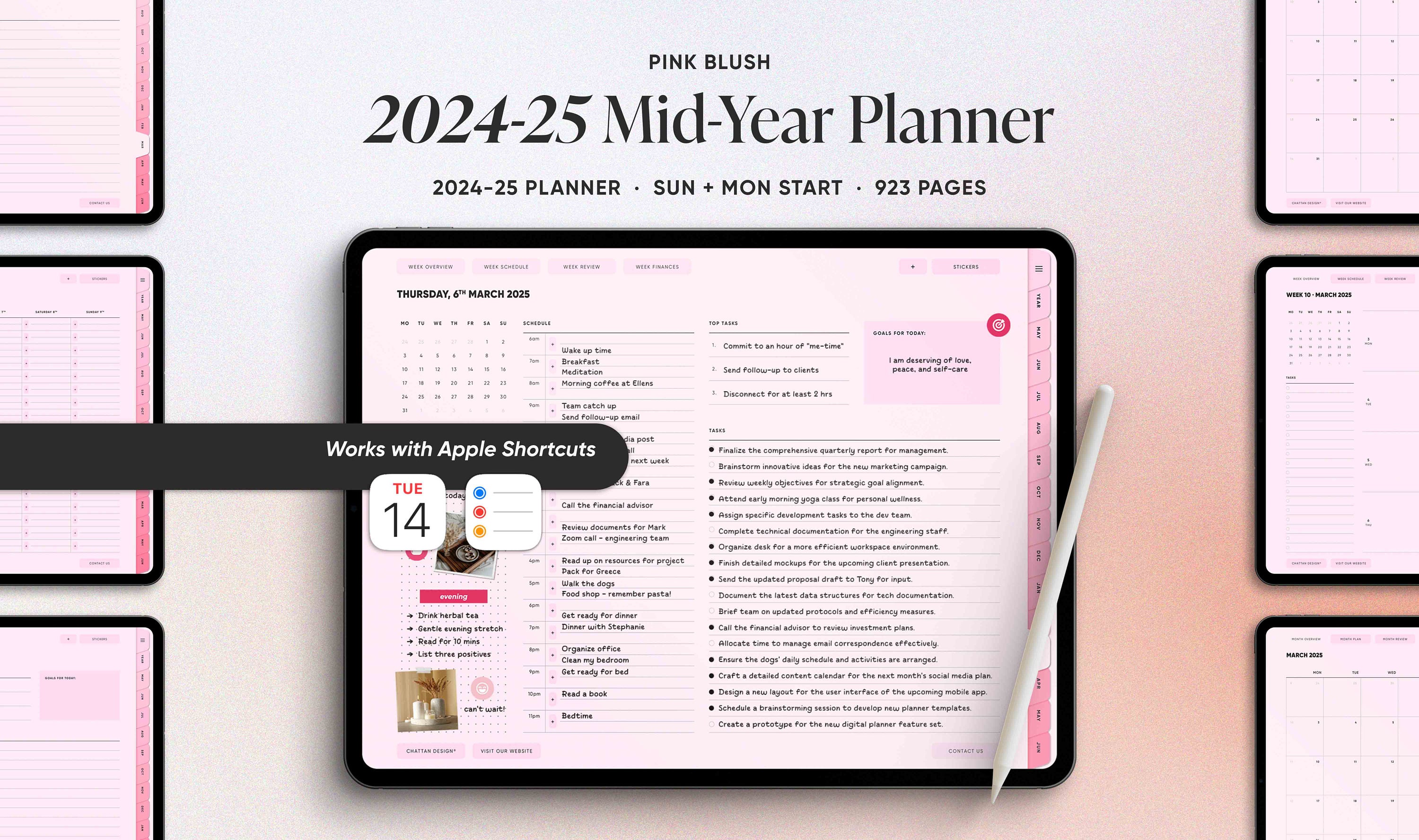 Pink Mid-year Planner for 2024-2025, Goodnotes Planner, iPad Digital ...