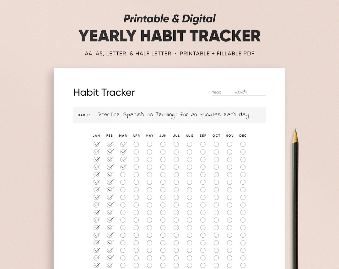 Yearly Habit Tracker PDF, Annual Goal Planner, Routine Log, A4/a5 ...