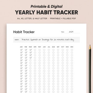 Yearly Habit Tracker PDF, Annual Goal Planner, Routine Log, A4/a5 ...
