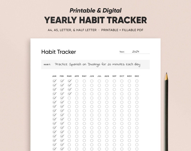 Yearly Habit Tracker PDF, Annual Goal Planner, Routine Log, A4/a5 ...