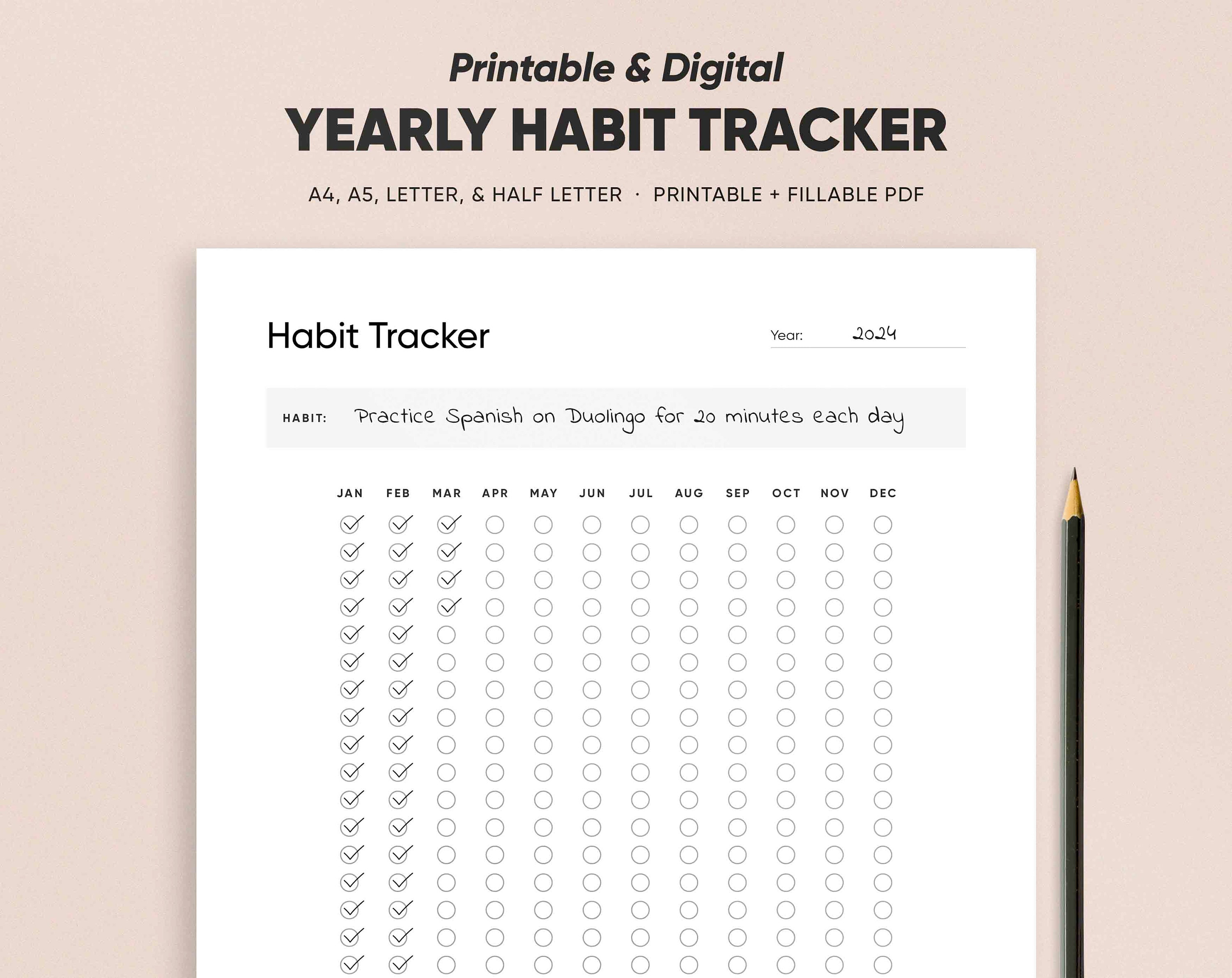 Yearly Habit Tracker PDF, Annual Goal Planner, Routine Log, A4/a5 ...