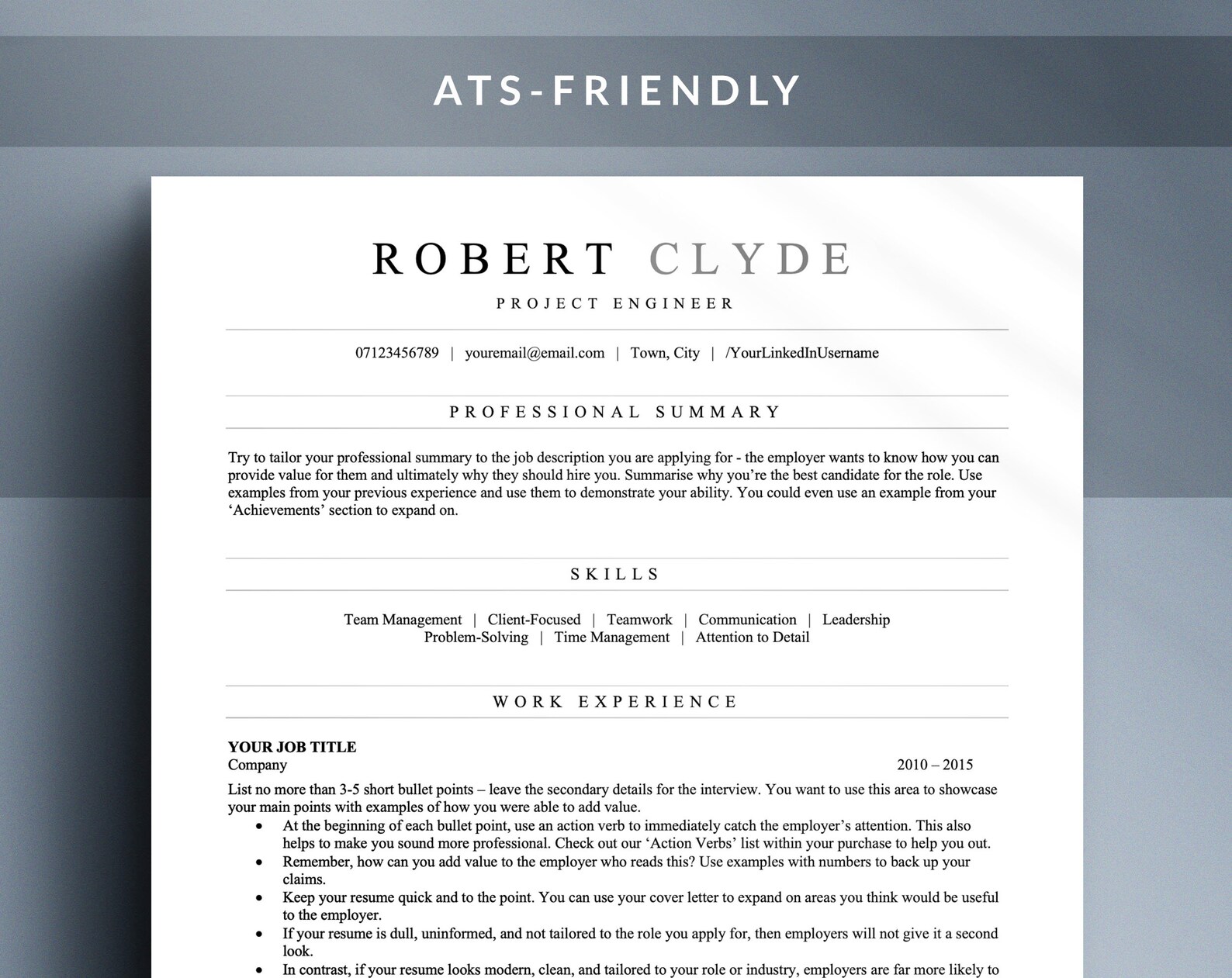 ATS Optimized Resume Instant Download, Minimal Resume Template for Word ...