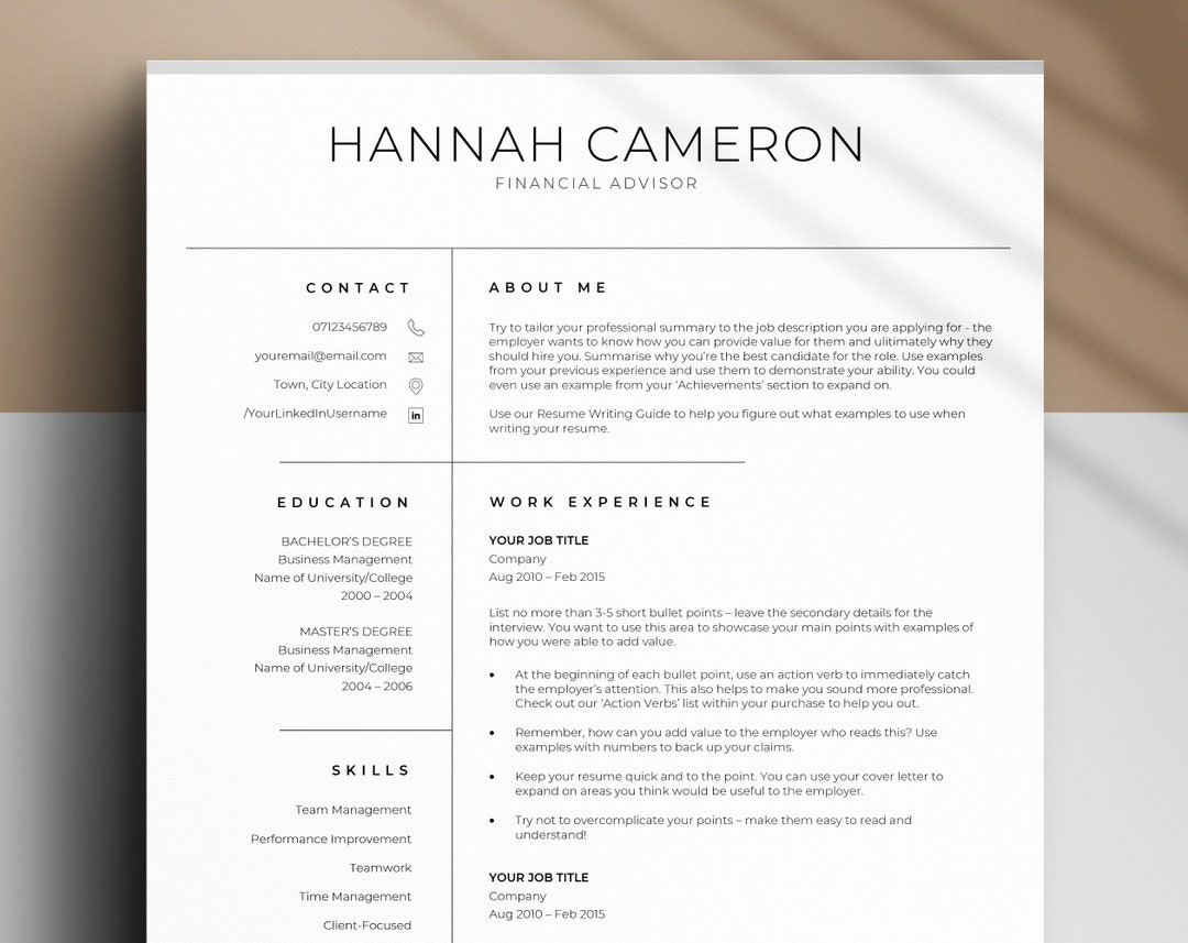 Professional & Clean Resume Template for Ms Word, Apple Pages and ...