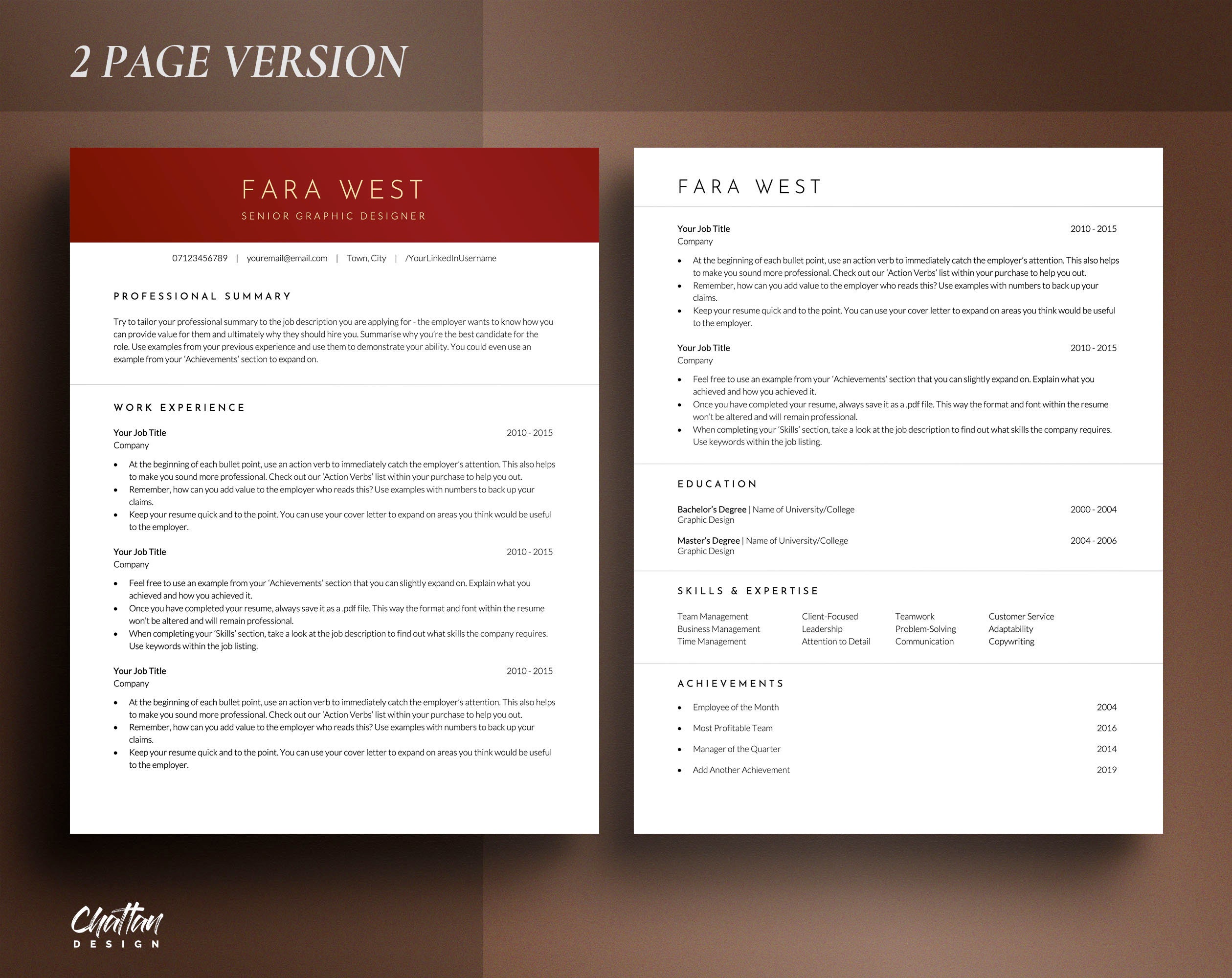 Clean & Minimal Resume Template Ms Word, Mac Pages, Google Docs, CV ...