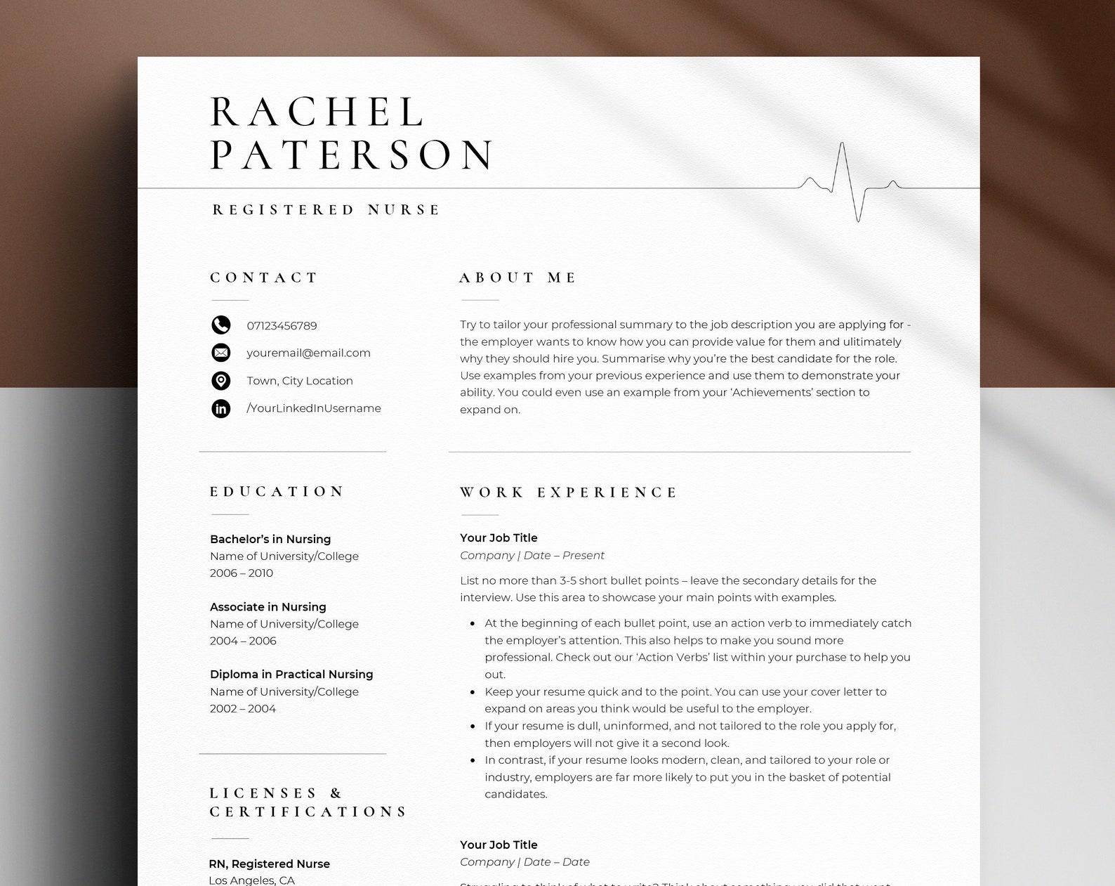 Nurse Resume Template for New Grad Students + Registered Nurses ...