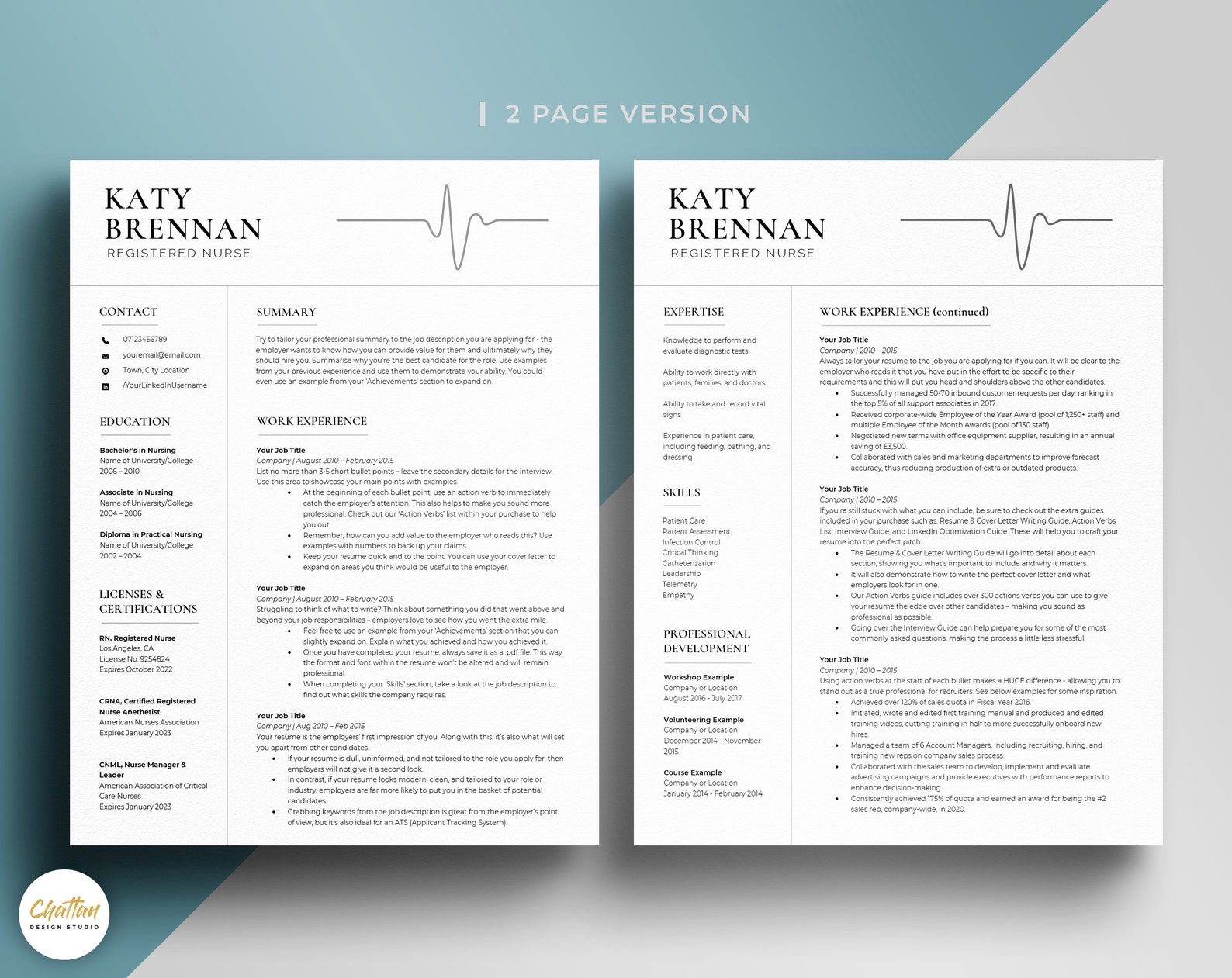 Student Nurse Resume Template for Ms Word & Mac Pages, RN Resume ...