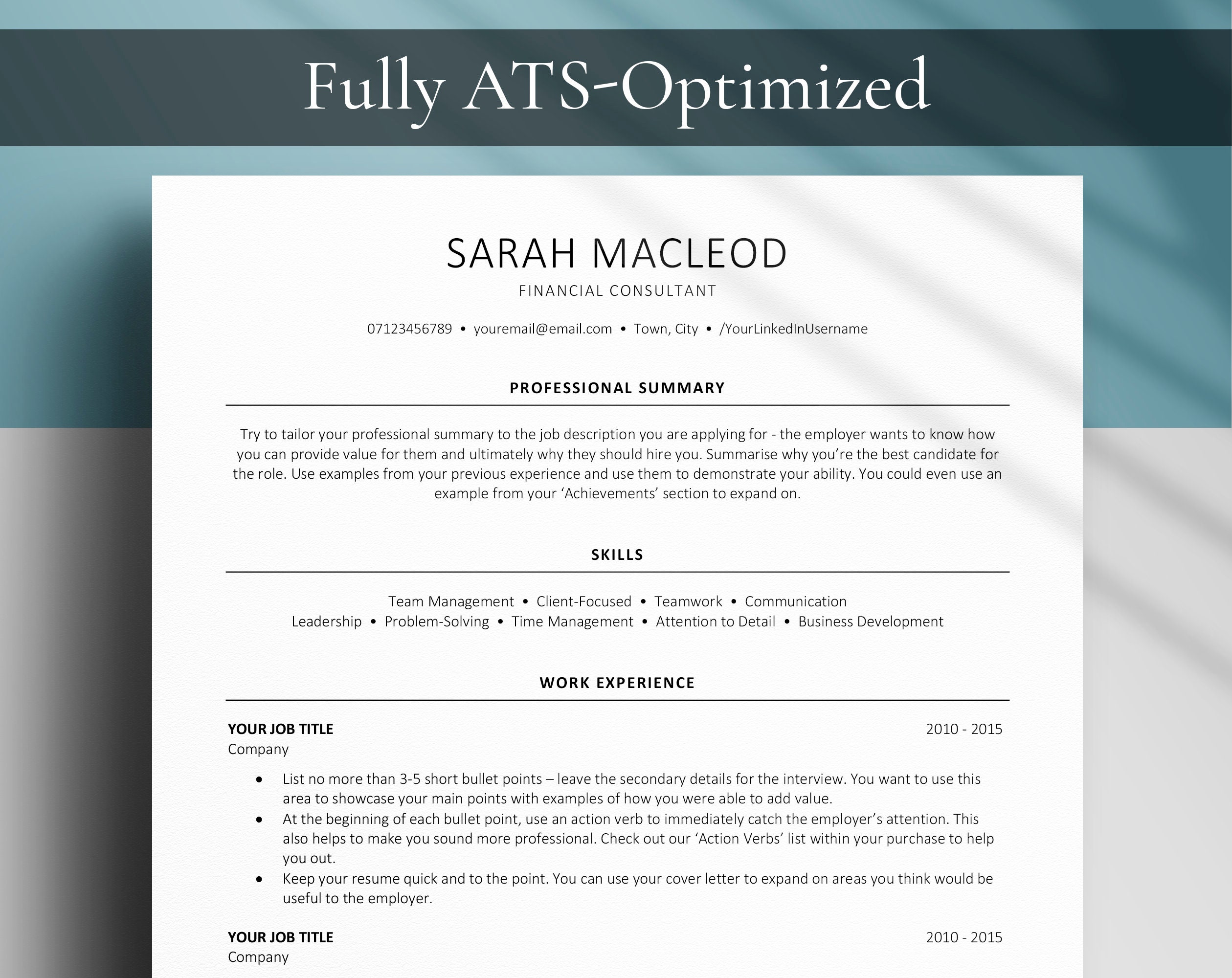 ATS Resume Template Instant Download Modern CV Template ATS Etsy