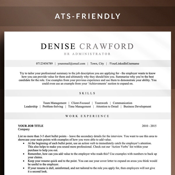 Admin Cv Template - Etsy