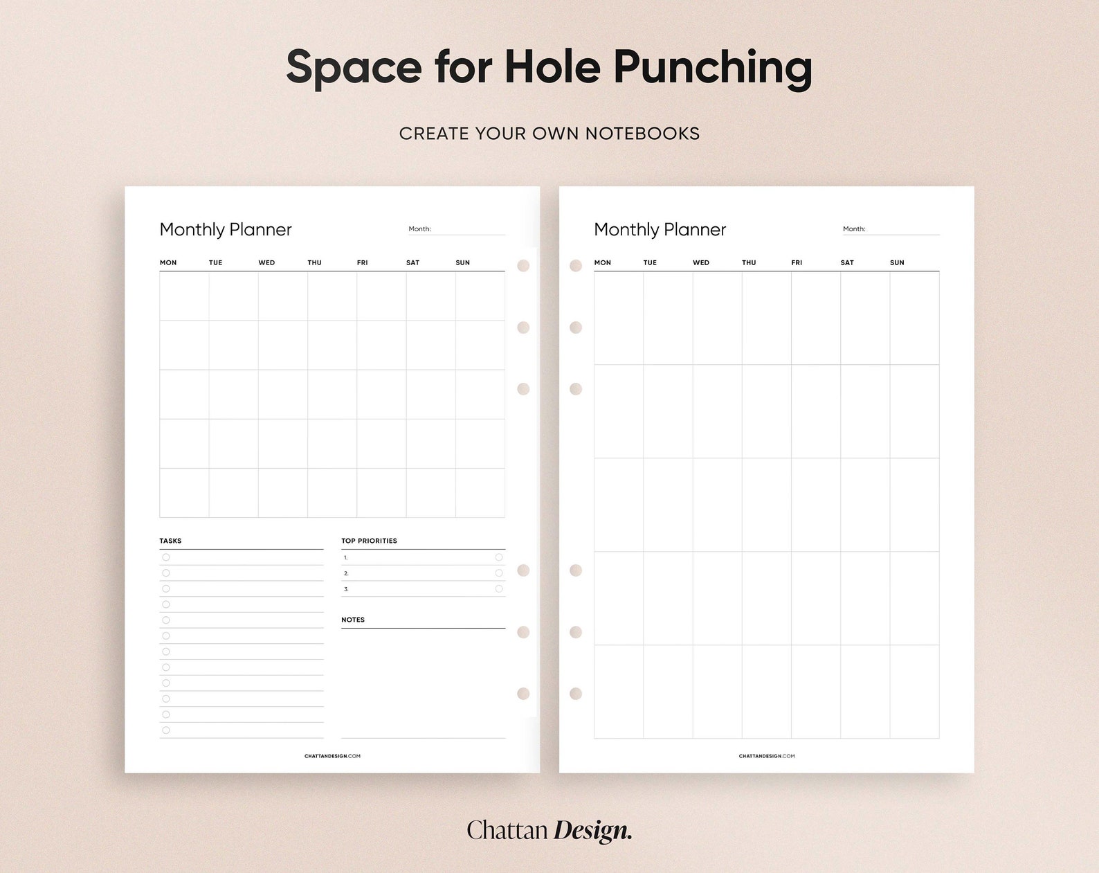 Undated Month Calendar Printable Page Template, Fillable Digital ...