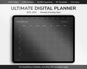 Undated Digital Planner in Dark Mode for Goodnotes & | Etsy
