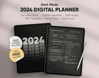 Ultimate Minimalist 2024 Yearly Digital Planner dark Mode - Etsy