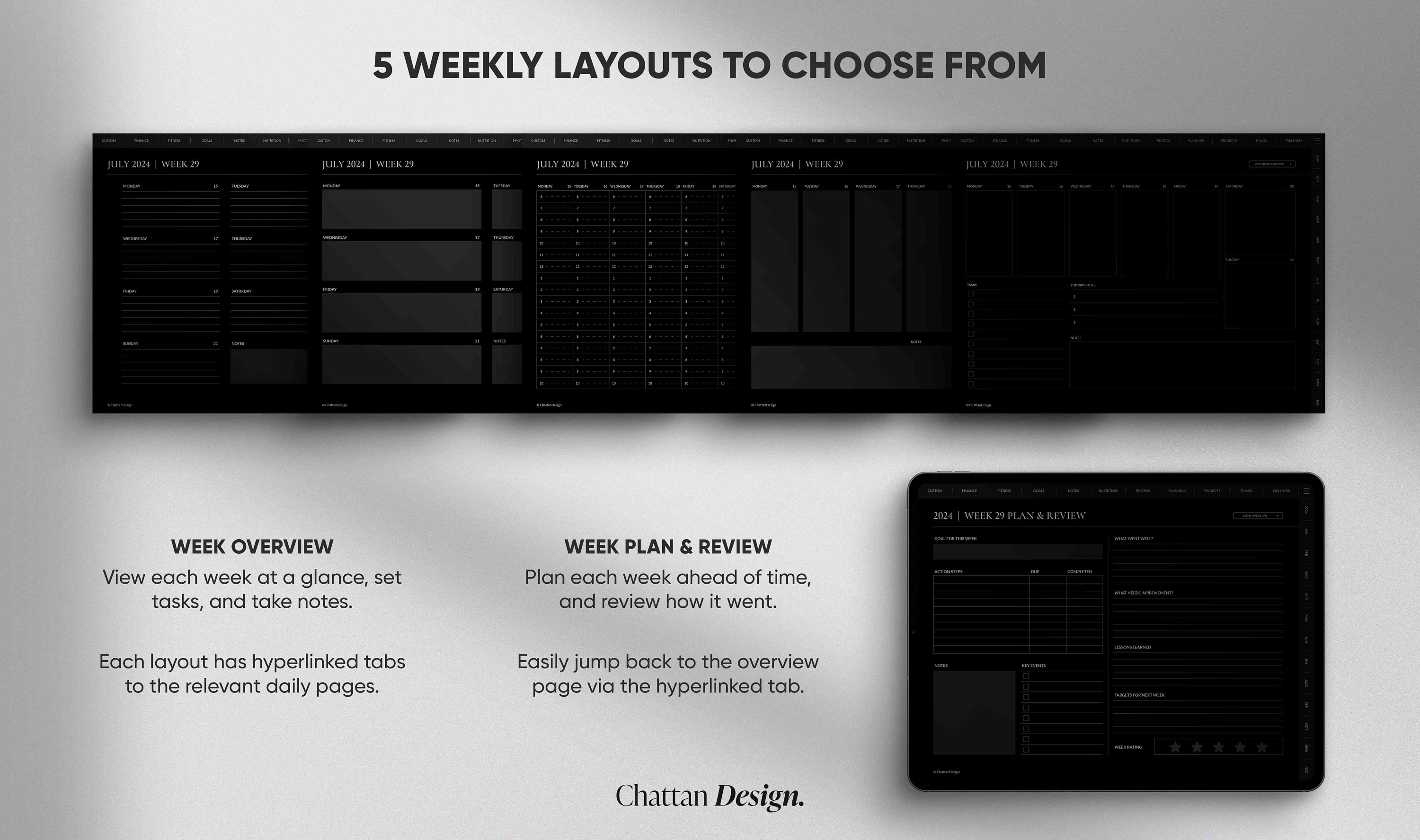 Extra Dark Mode 2024 Undated Digital Planner Collection, Goodnotes ...
