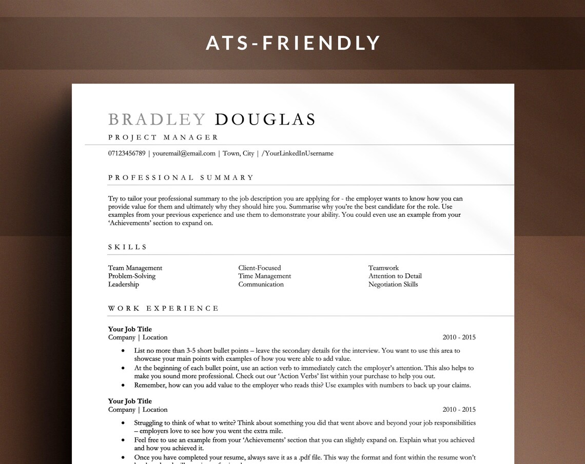 ATS Executive Resume Template, Cv Template Word, Google Docs, & Mac ...