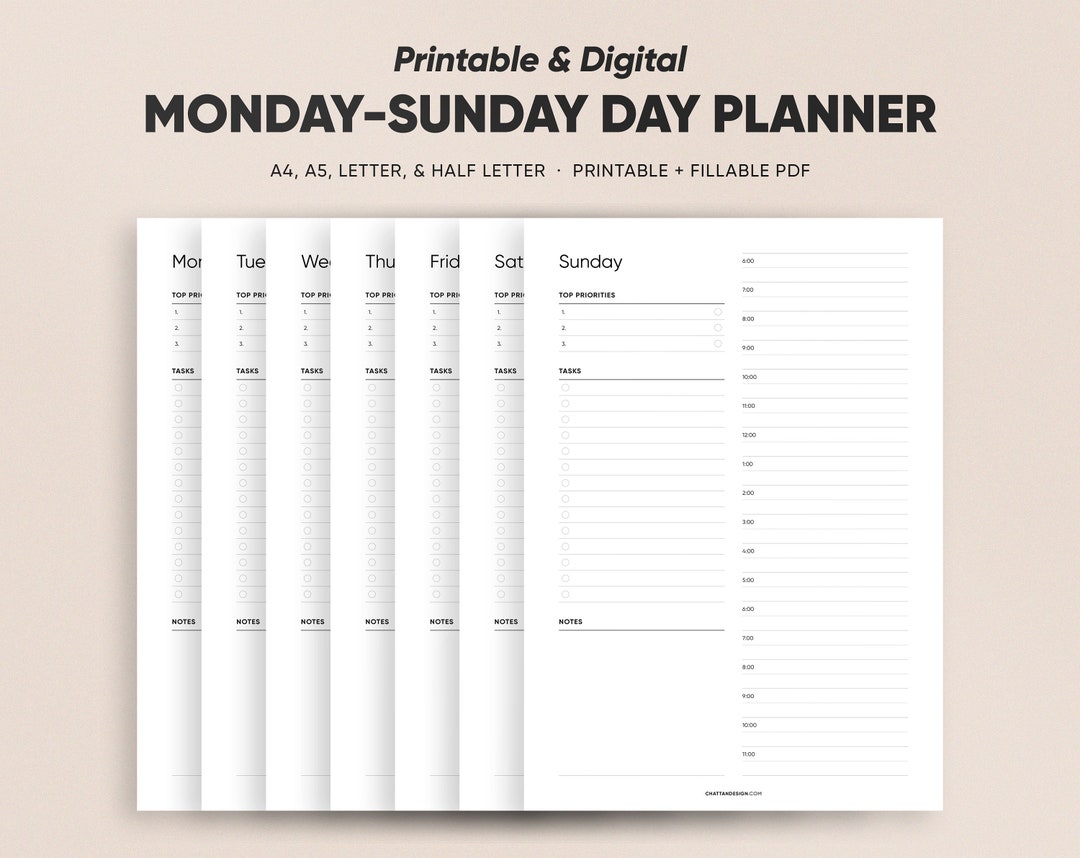 Minimalist Daily Planner Printable, Daily Task List, Productivity ...