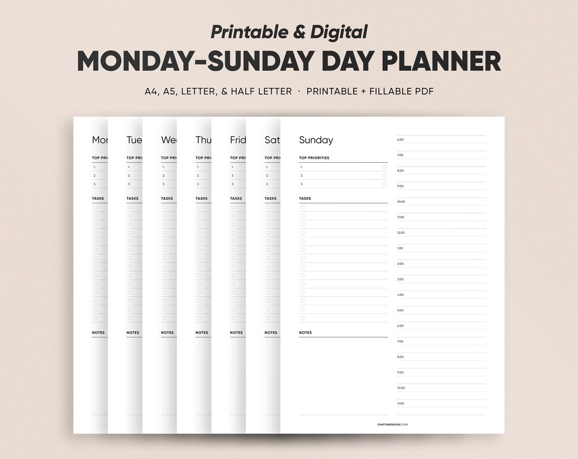 Minimalist Daily Planner Printable, Daily Task List, Productivity ...