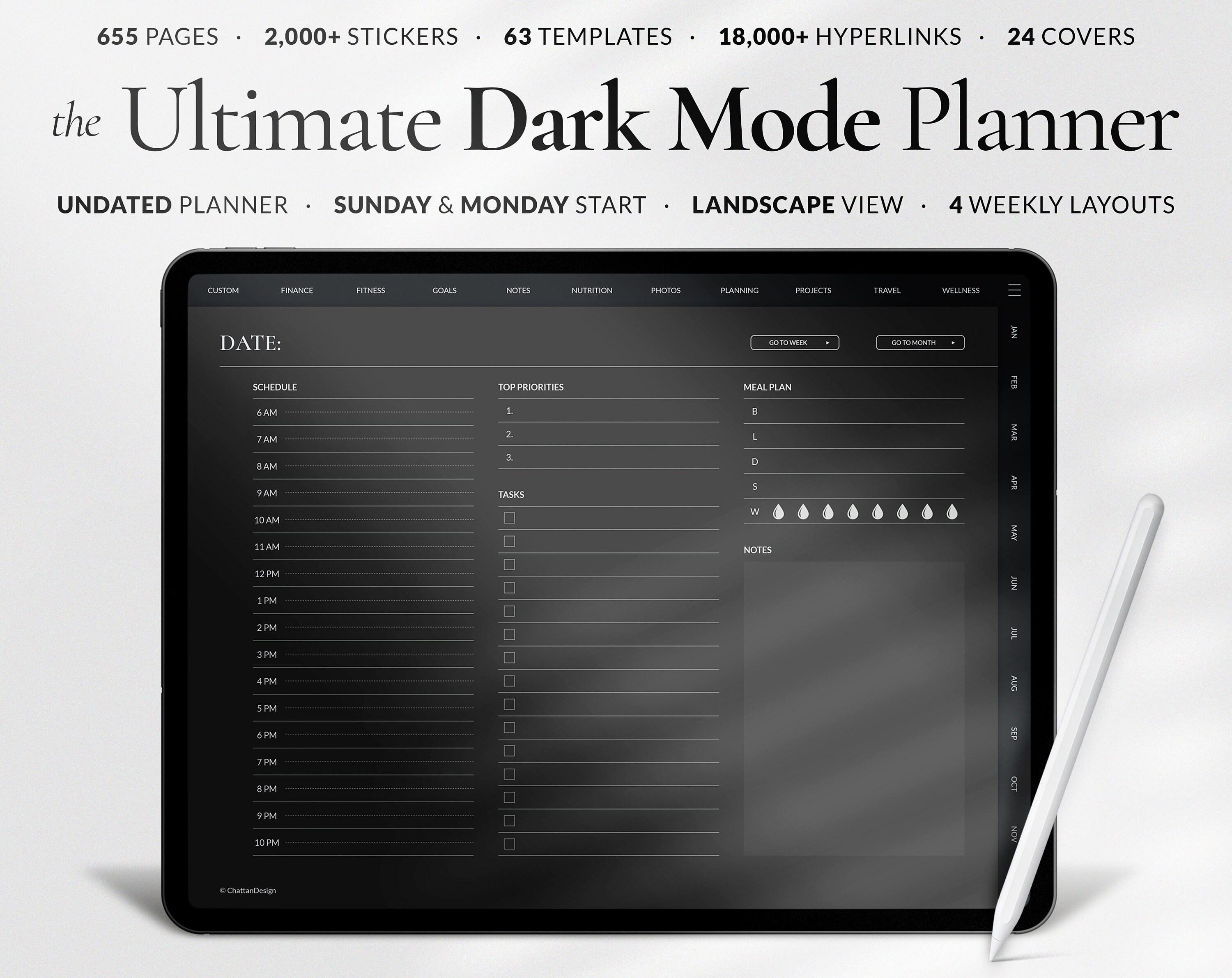 Undated Digital Planner in Dark Mode for Goodnotes & - Etsy
