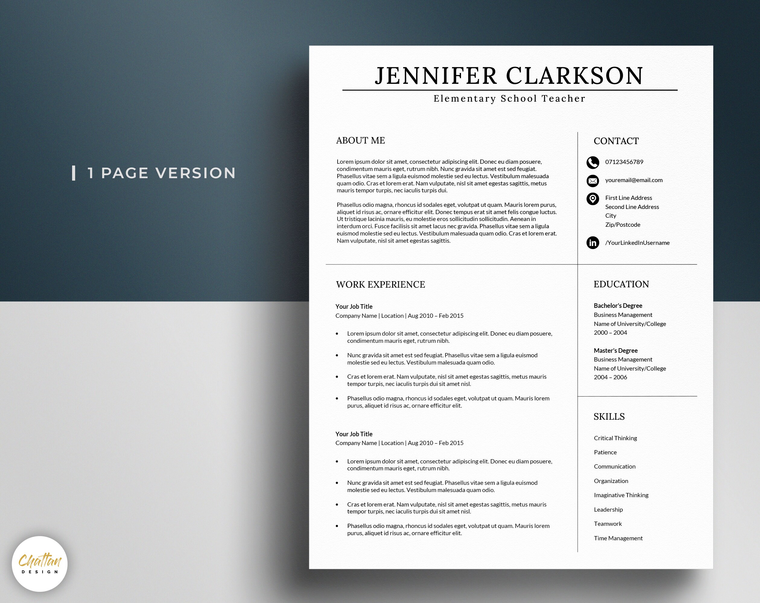 Minimalistic Teacher Resume for Ms Word Resume Template in A4 - Etsy UK
