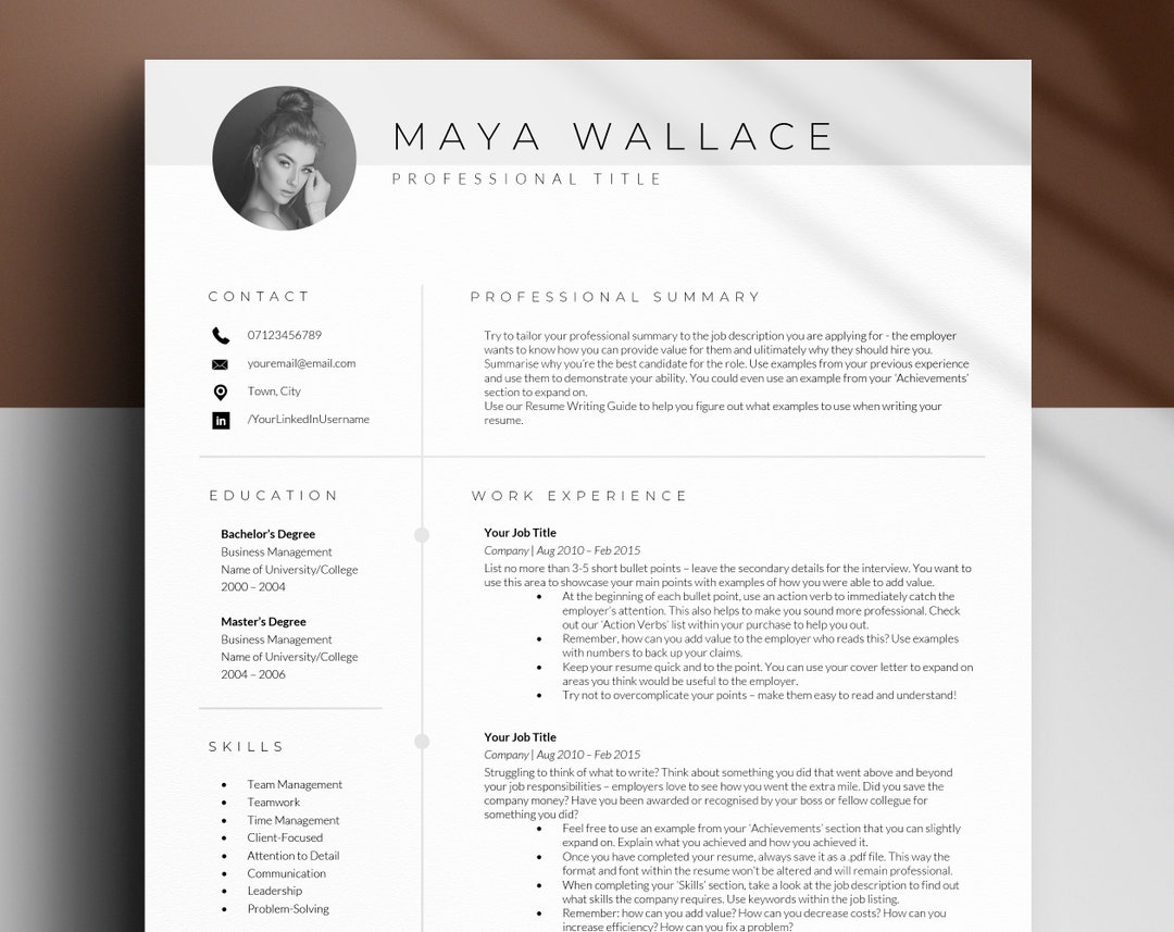 Two Page Resume Template Cover Letter & References Template for Ms Word ...