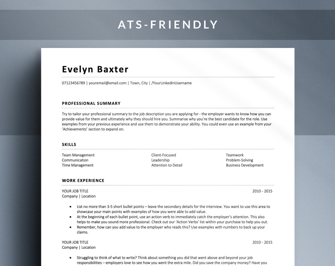 Clean ATS Resume Template for Word and Google Docs, Classic ATS Cv ...