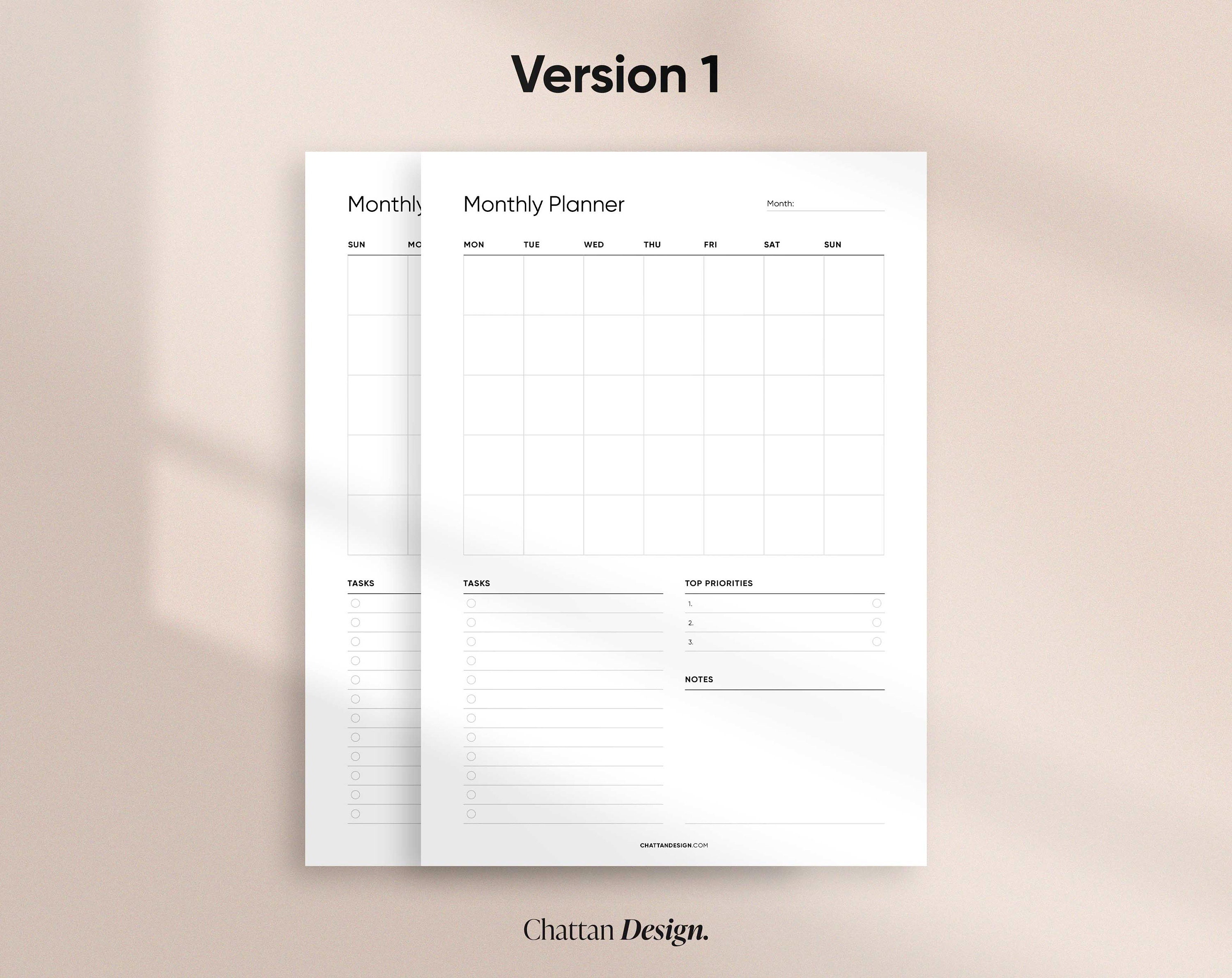Undated Month Calendar Printable Page Template, Fillable Digital ...