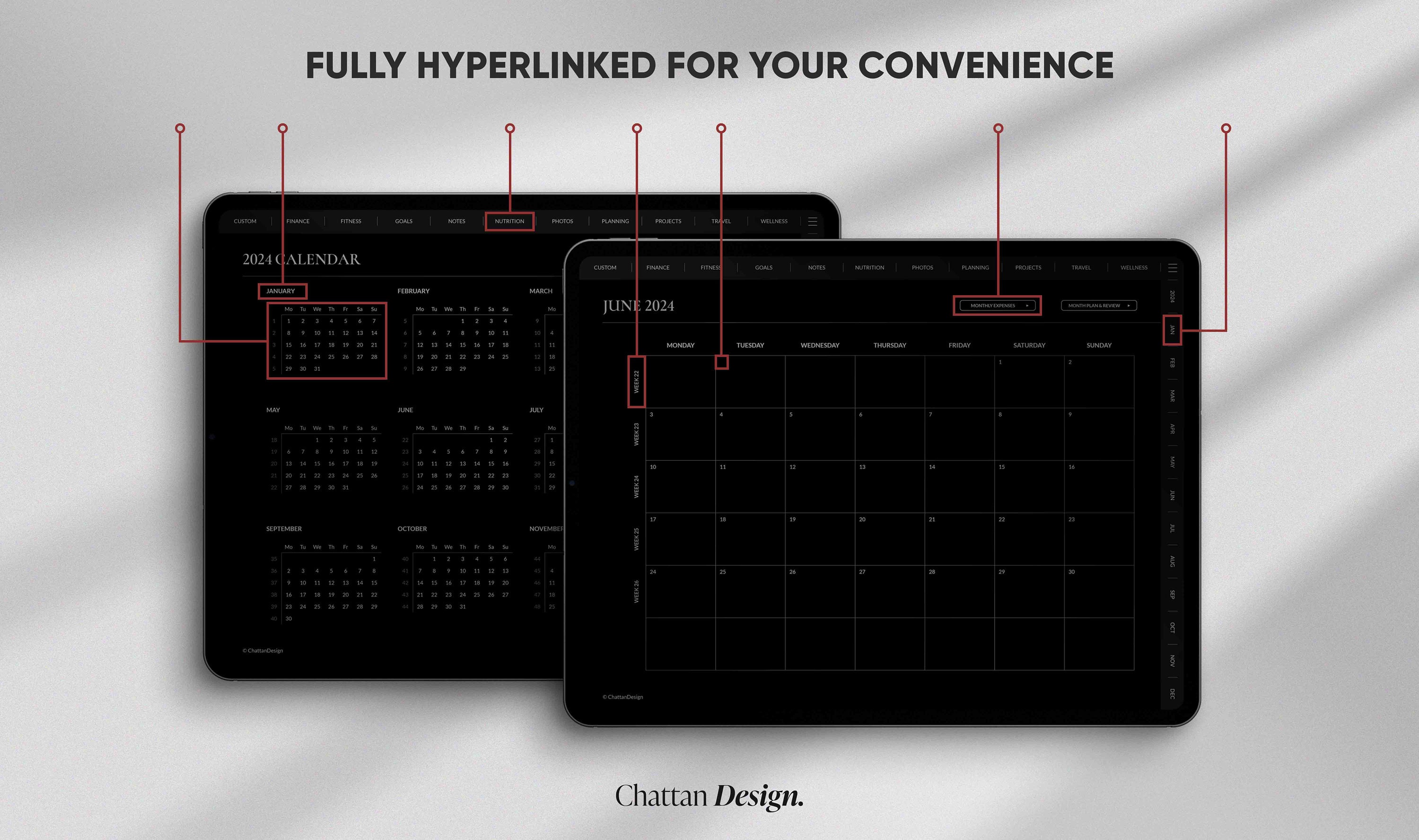 Extra Dark Mode 2024 Undated Digital Planner Collection, Goodnotes ...