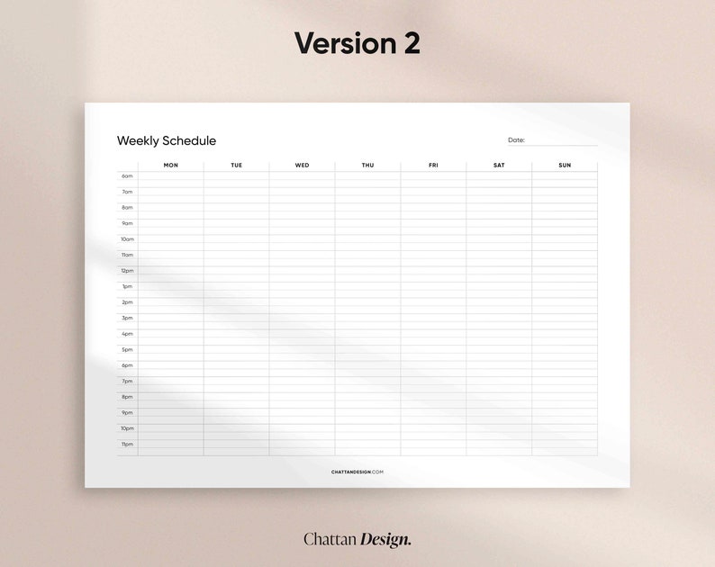 Weekly Hourly Schedule Printable Template, PDF Fillable Page, Daily ...