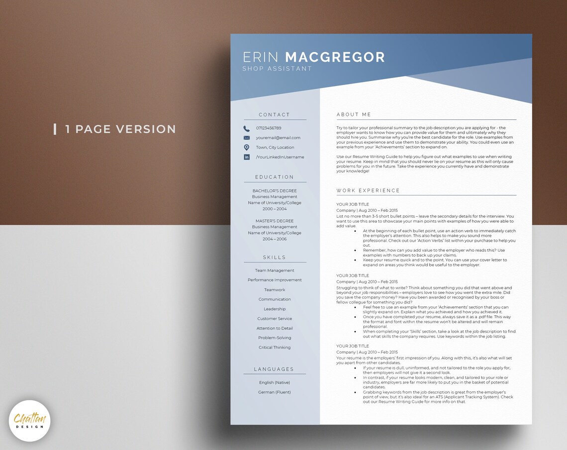 Creative & Modern Resume Template for Ms Word, Professional Clean ...