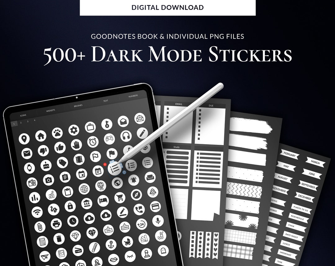500+ Dark Mode Digital Stickers for Digital Planning | Goodnotes ...