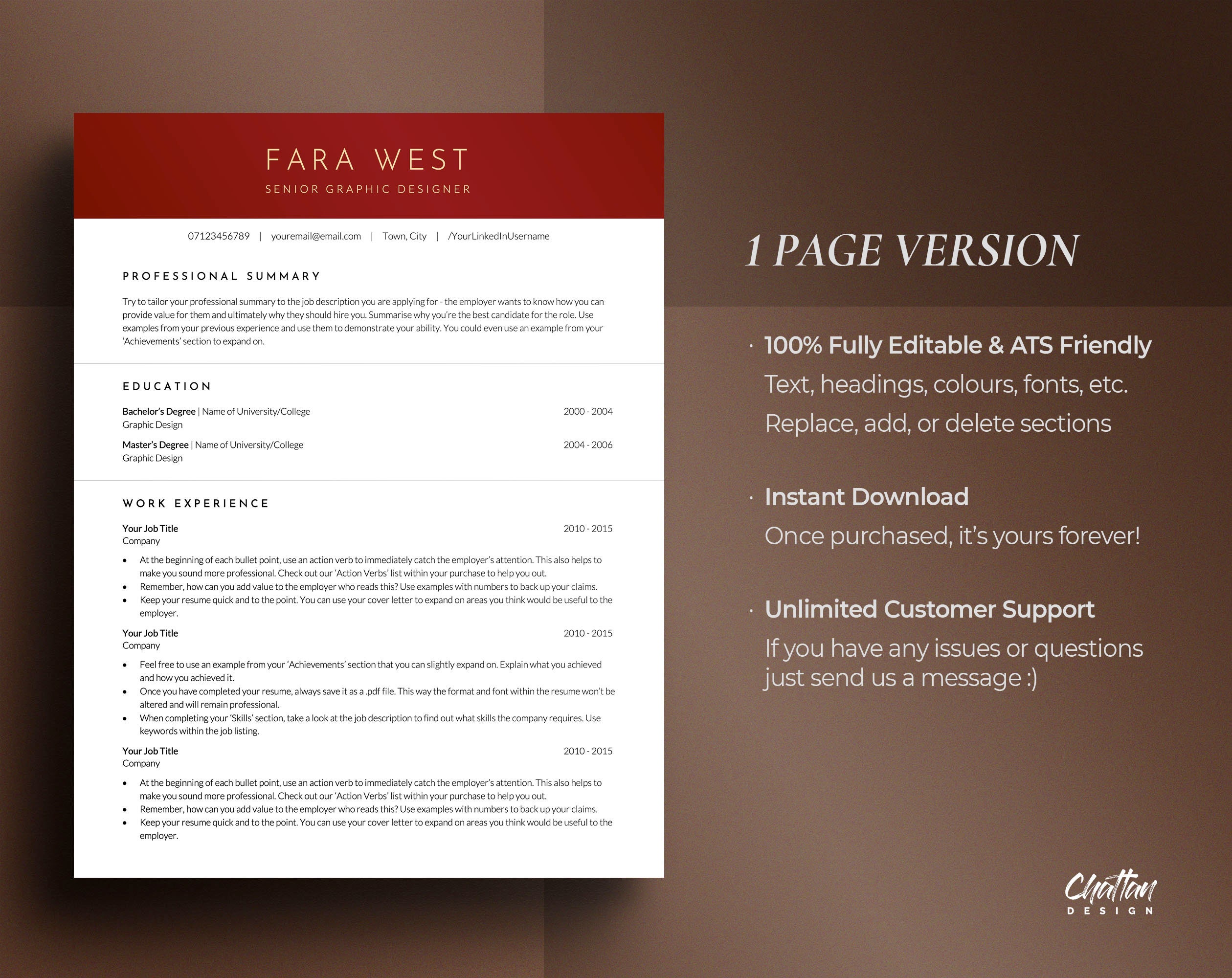 Clean & Minimal Resume Template Ms Word, Mac Pages, Google Docs, CV ...