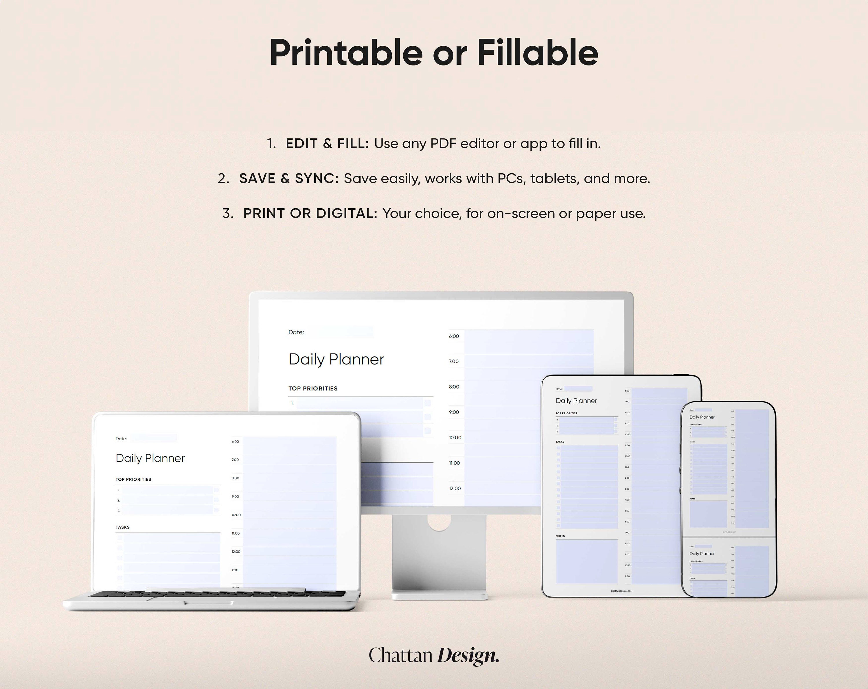 Minimalist Daily Planner Printable, Daily Task List, Productivity ...