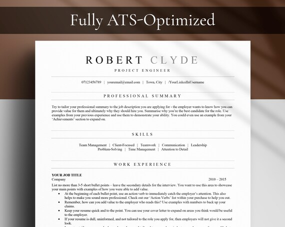 ATS Optimized Resume Instant Download Minimal Resume Template | Etsy