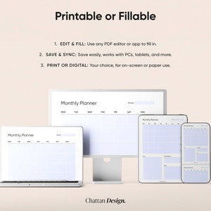 Undated Month Calendar Printable Page Template, Fillable Digital ...