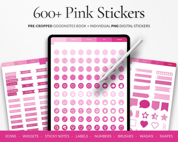600 Pink Themed Digital Stickers for Goodnotes Individual | Etsy