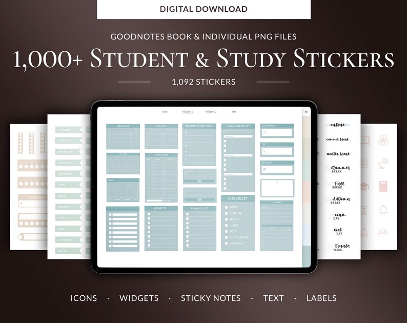 Student Sticker Pack for iPad Planning, Precropped Goodnotes Sticker ...
