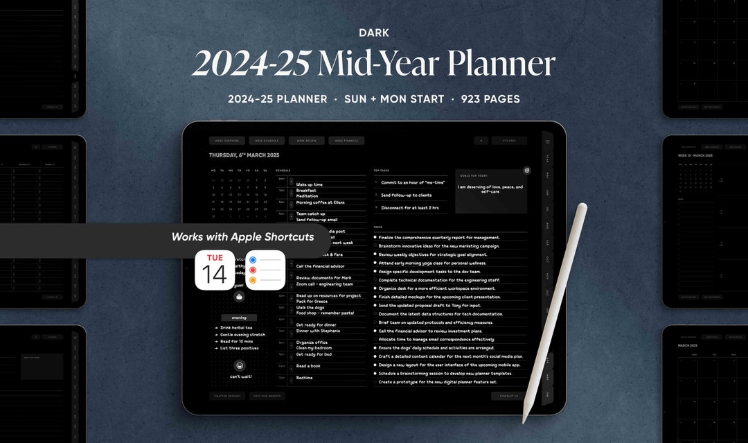 Black Digital Planner for 2024-25, Mid-year Dated Planner, Goodnotes ...