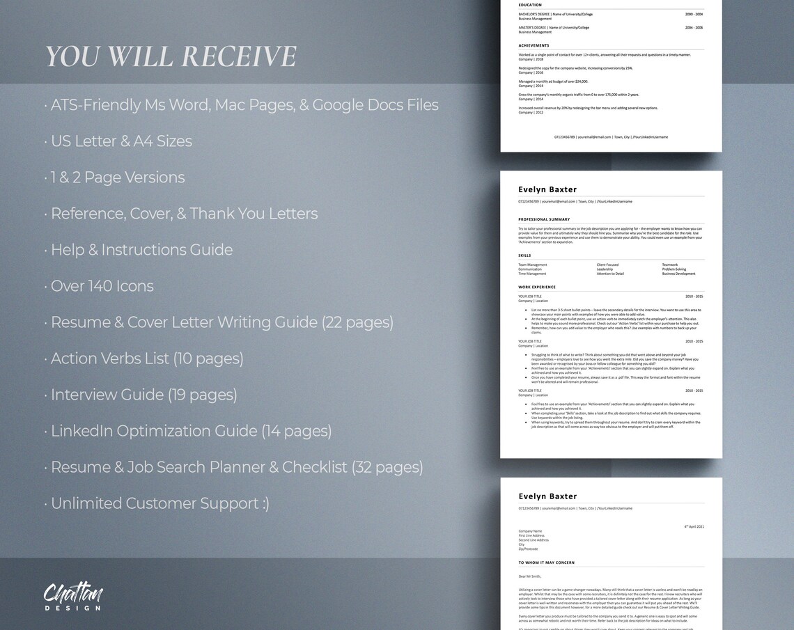 Clean ATS Resume Template for Word and Google Docs, Classic ATS Cv ...