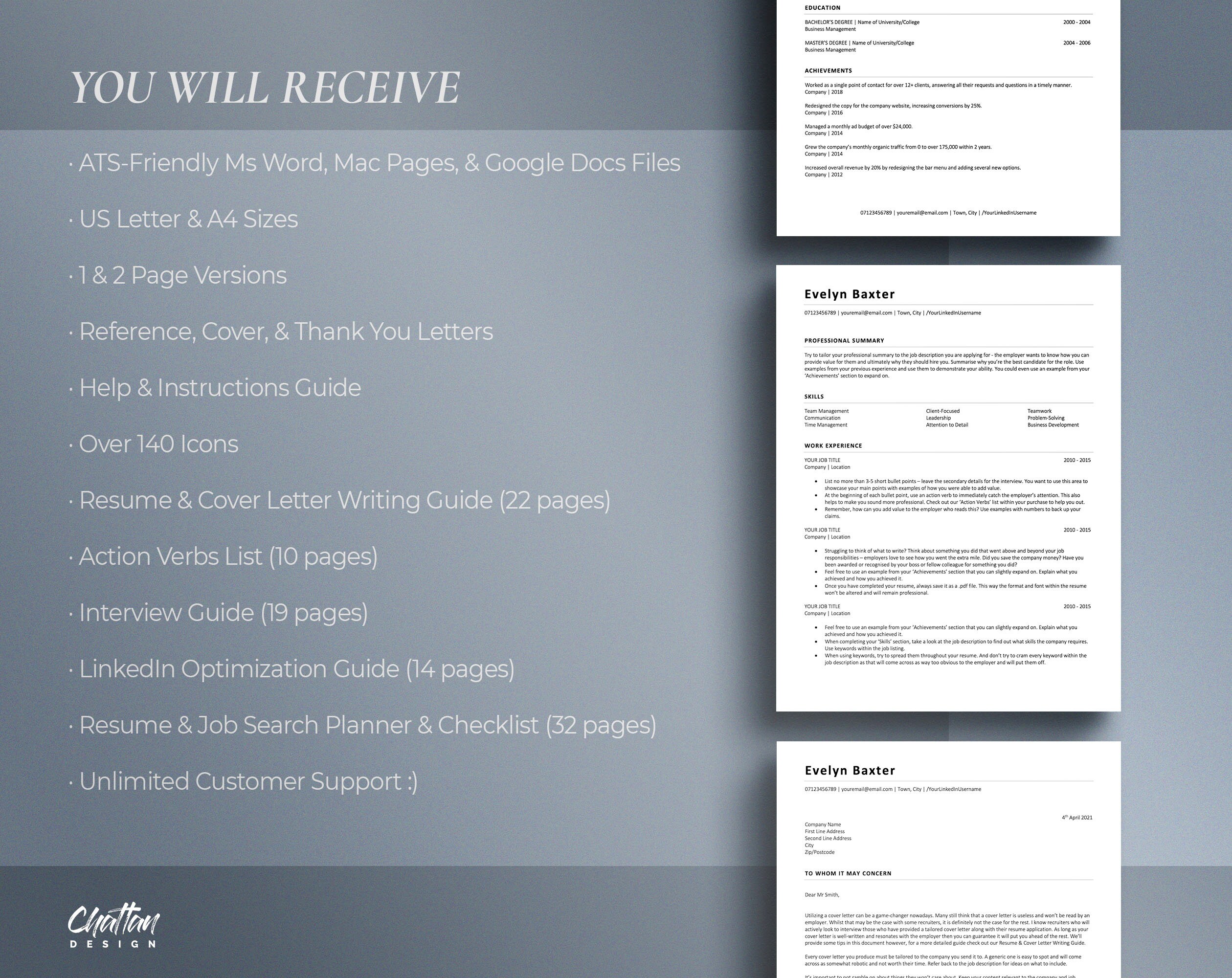 Clean ATS Resume Template for Word and Google Docs, Classic ATS Cv ...