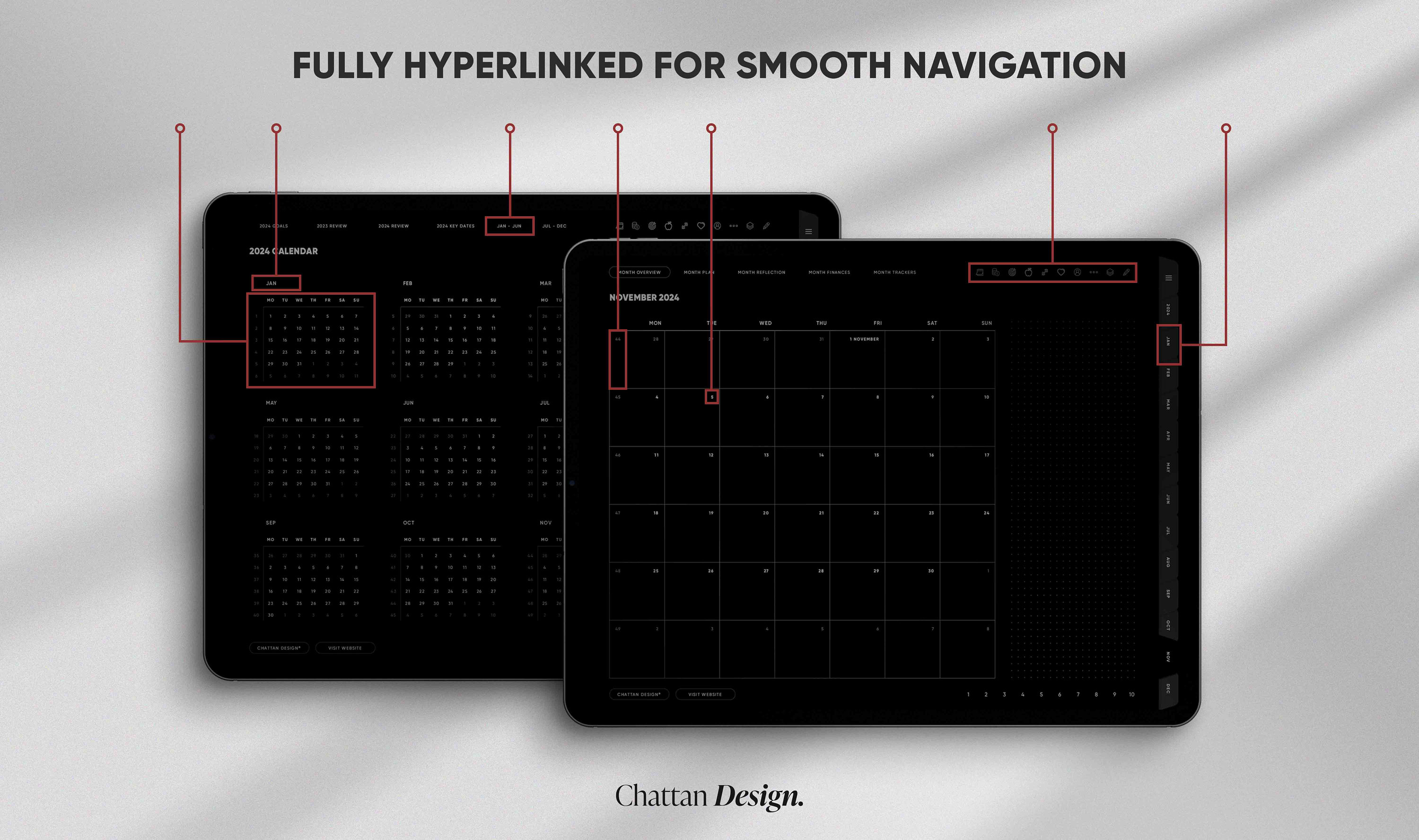 Super Dark Mode Digital Planner, 2024 Undated Goodnotes Journal, iPad ...