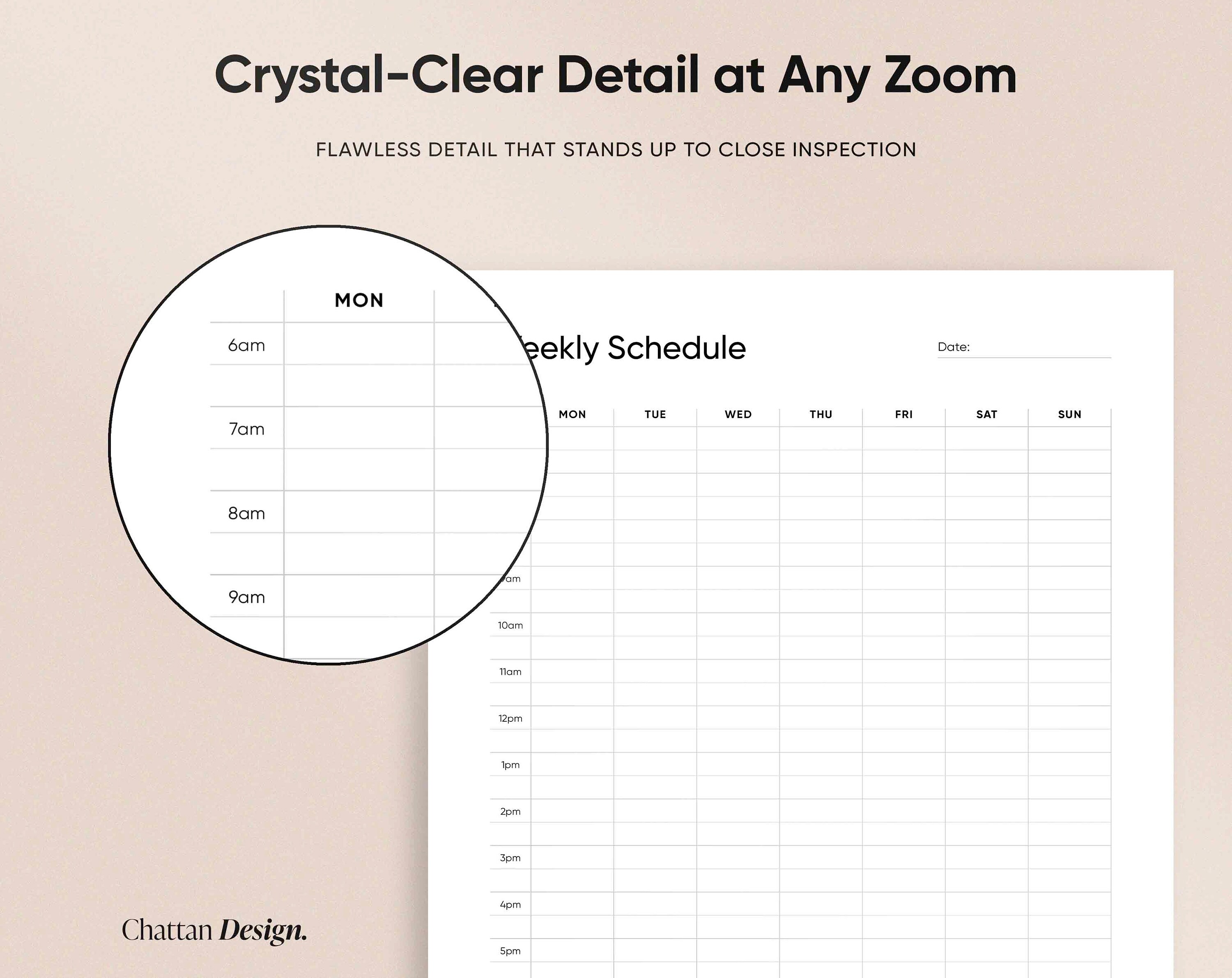 Weekly Hourly Schedule Printable Template, PDF Fillable Page, Daily ...