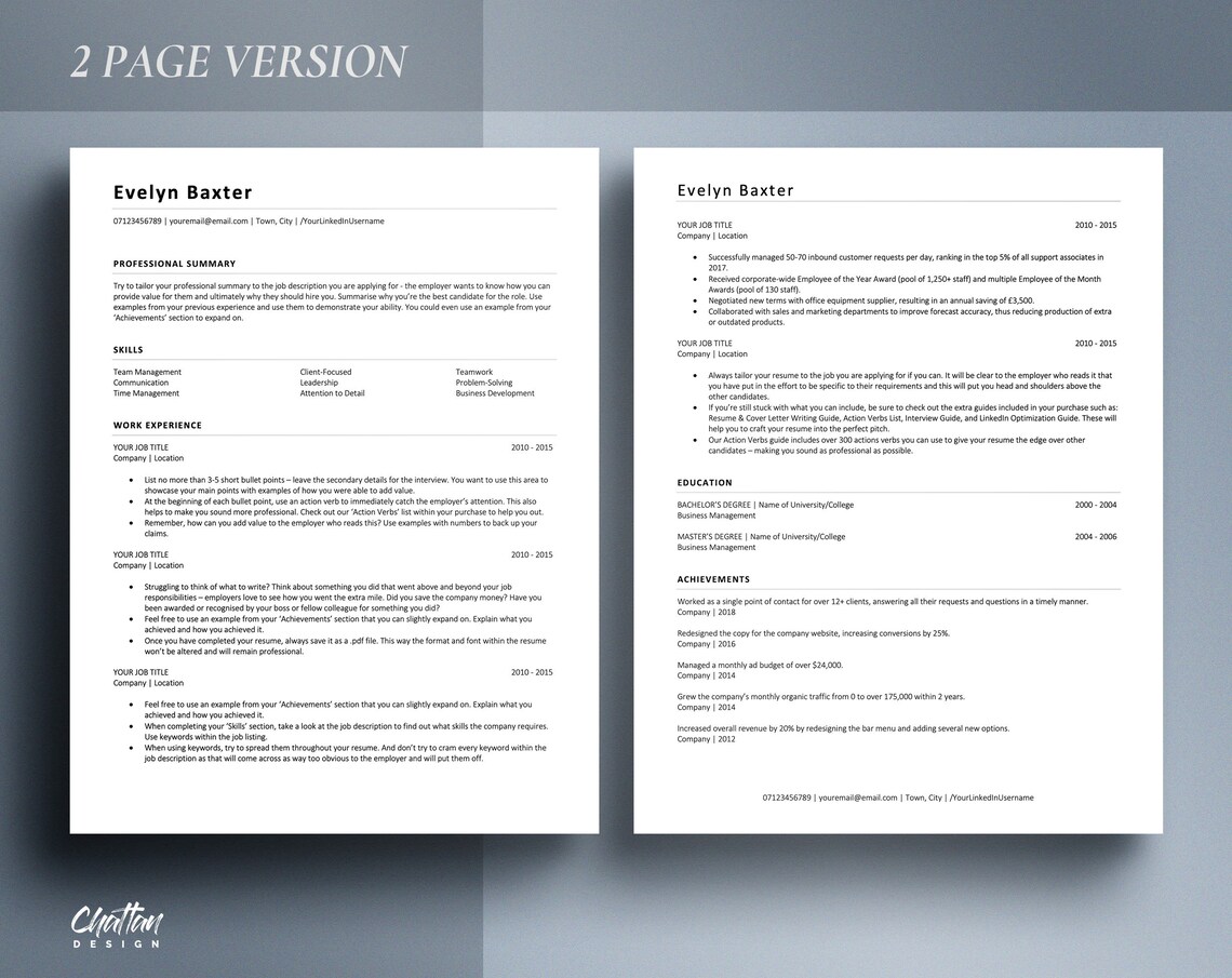 Clean ATS Resume Template for Word and Google Docs, Classic ATS Cv ...