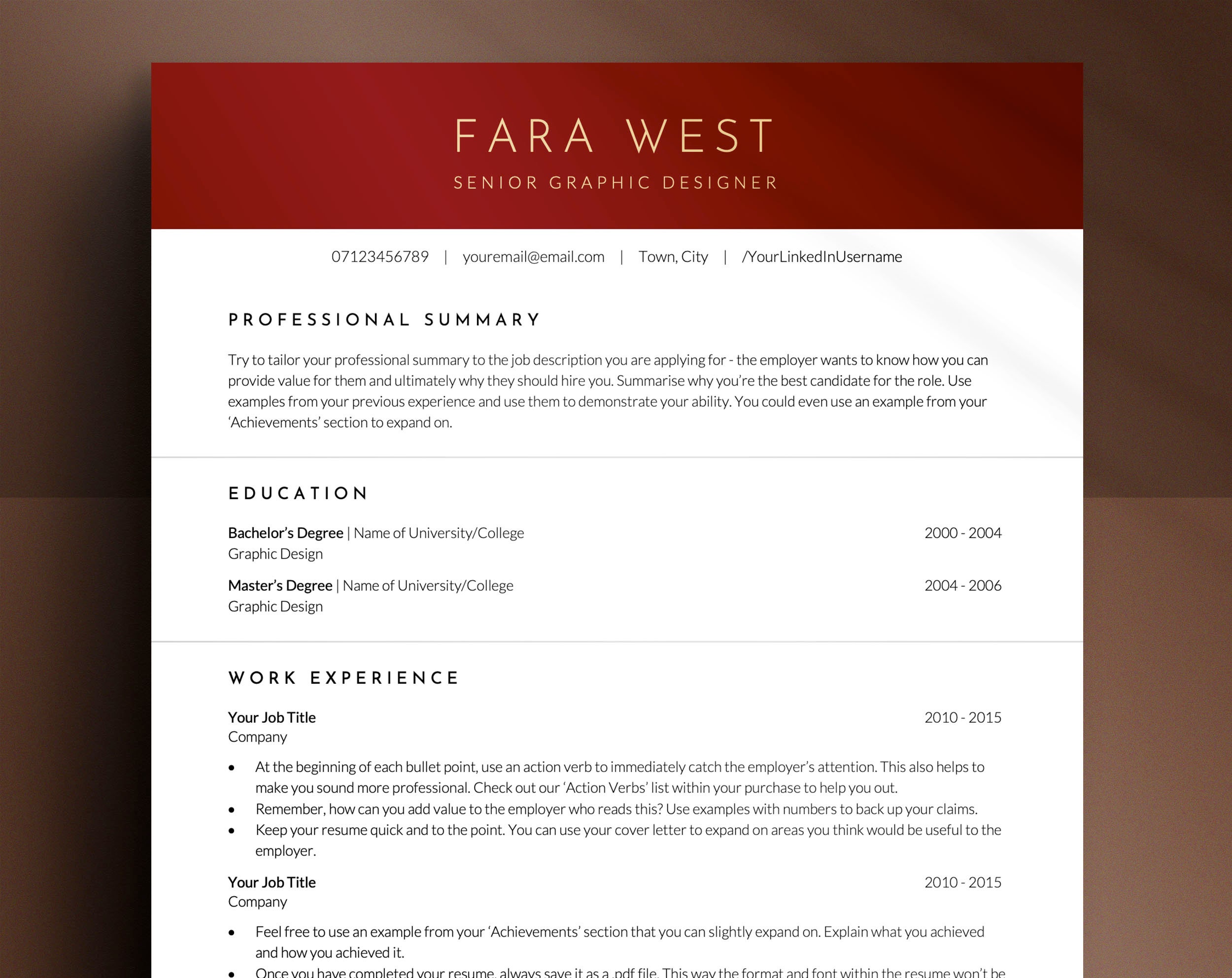 Clean & Minimal Resume Template Ms Word, Mac Pages, Google Docs, CV ...