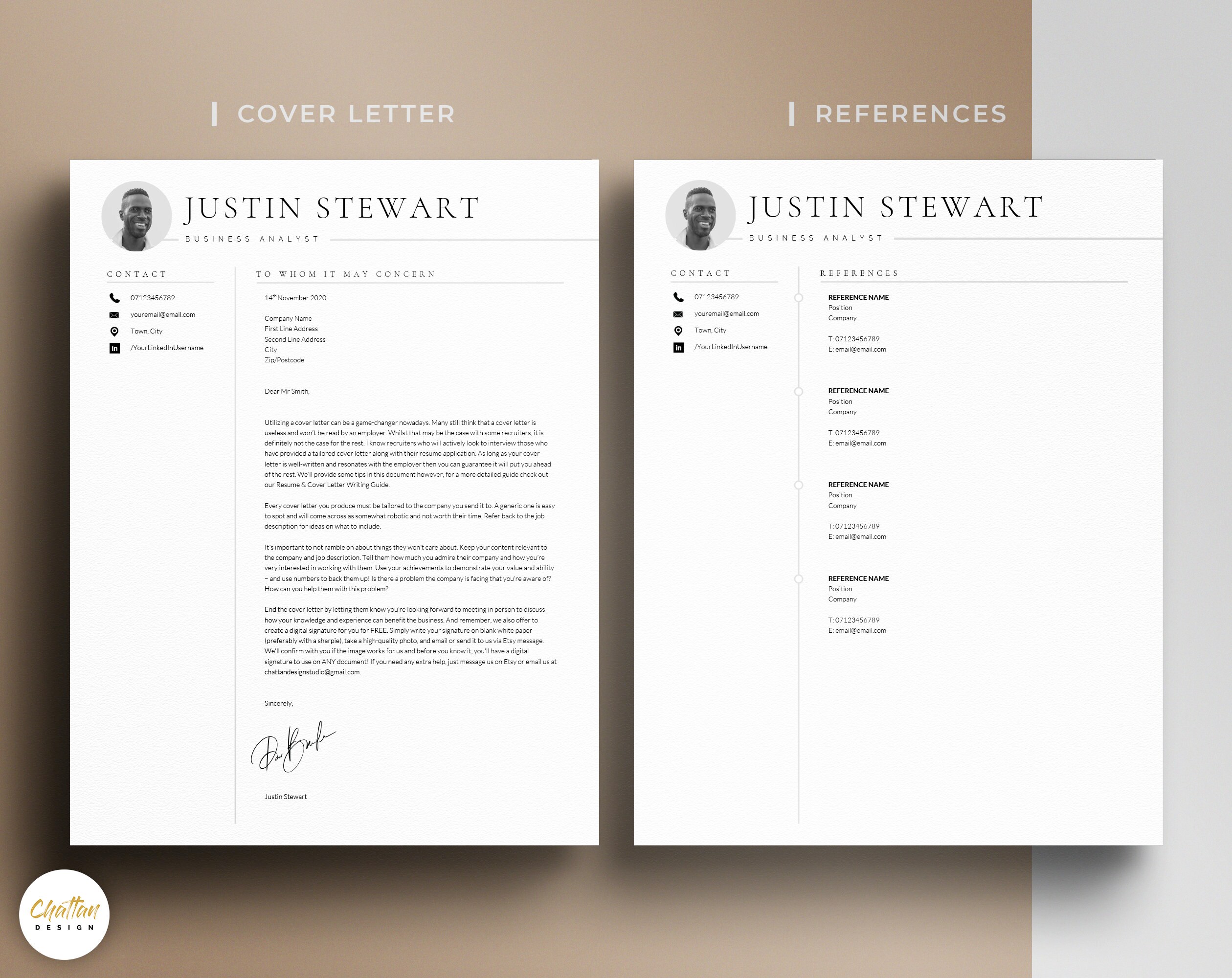 Resume & Cover Letter Template With Photo, Cv Template 1 and 2 Pages ...