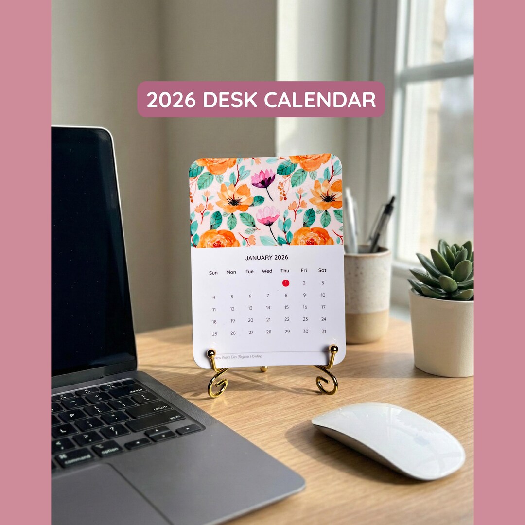 2026 Desk Calendar Printable, DIY Stand Floral Watercolor March April ...