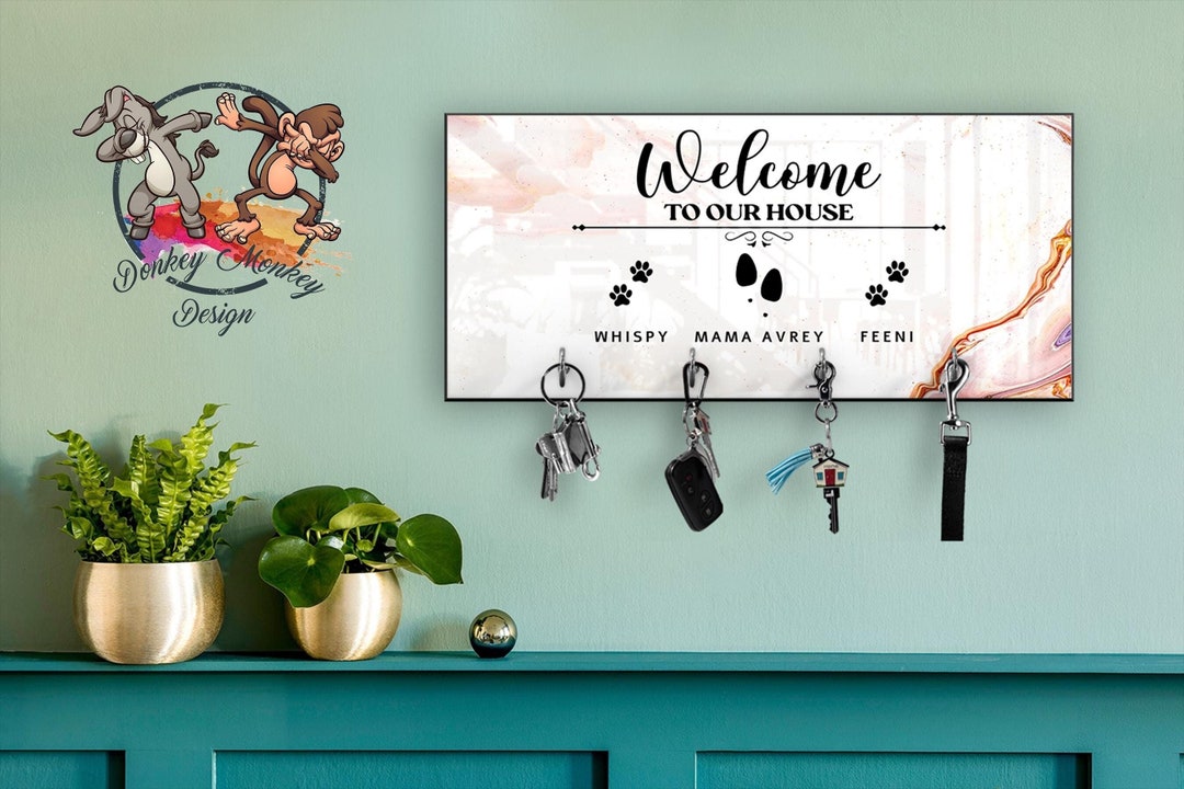 Custom Family & Pet Name Key Holder, Personalized Key Ring Holder for ...